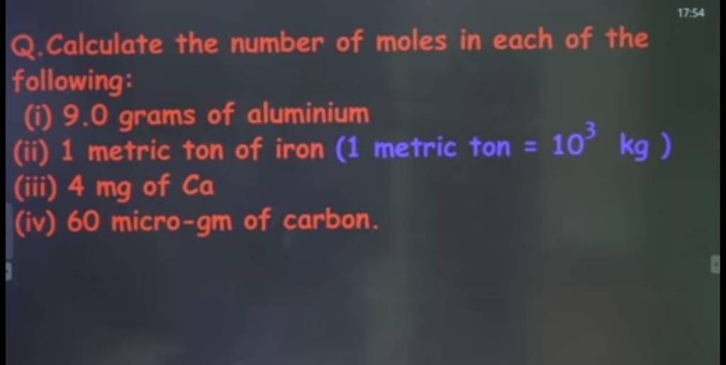 Calculate The Number Of Moles In Each Of The Following Filo