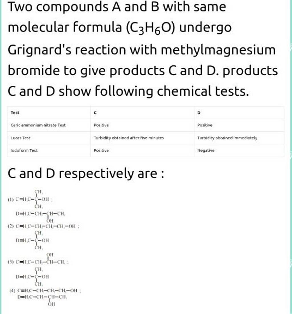 Two compounds A and B with same molecular Formula (C3 H6 O) undergo Grign..