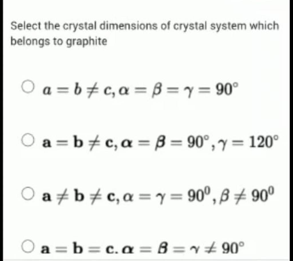 Select the crystal dimensions of crystal system which belongs to graphite..