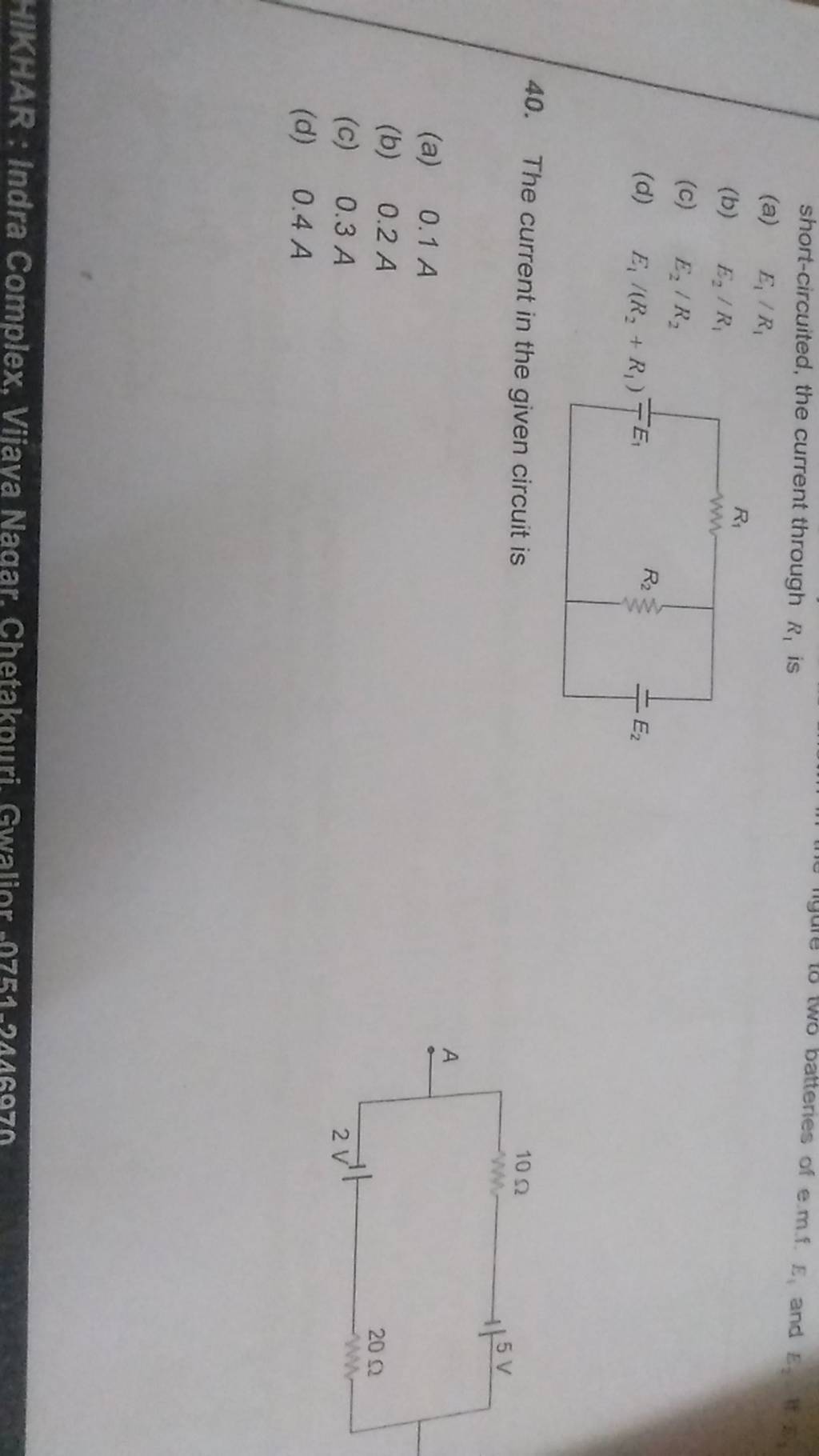 The current in the given circuit is | Filo The current in the given circuit is | Filo