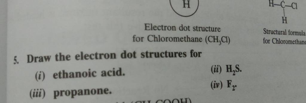 Electron dot structure for Chloromethane (CH3 Cl) Structural formula for