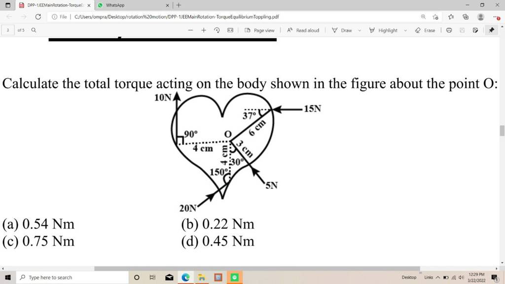 Calculate The Total Torque Acting On The Body Shown In The Figure About T