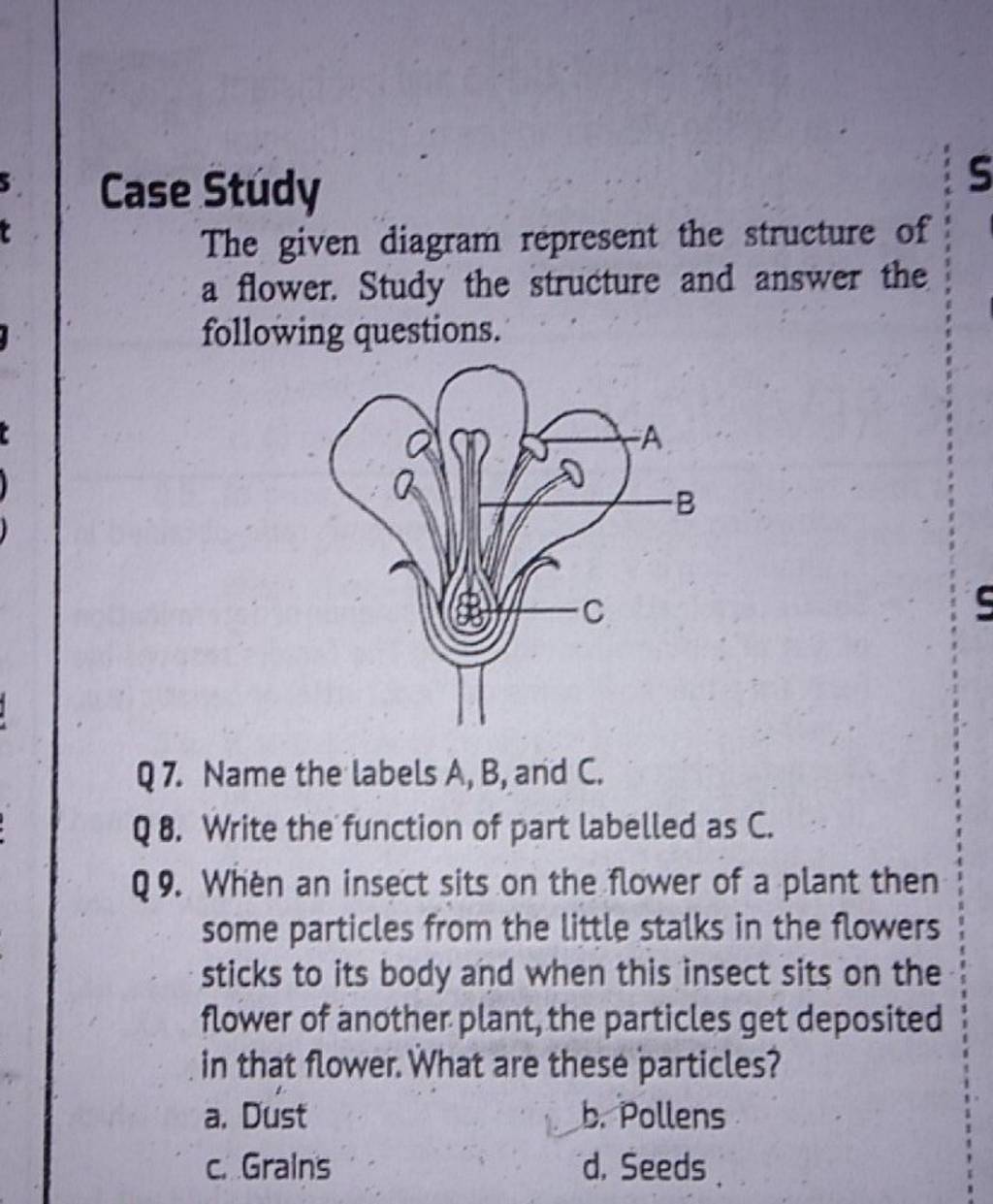 Case Stúdy The given diagram represent the structure of a flower. Study t..