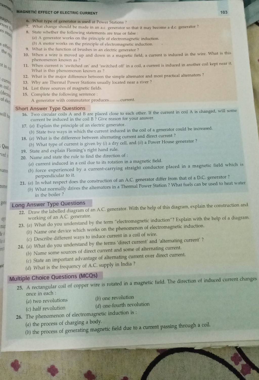 Long Answer Type Questions 22. Draw the labelled diagram of an A.C. gener..