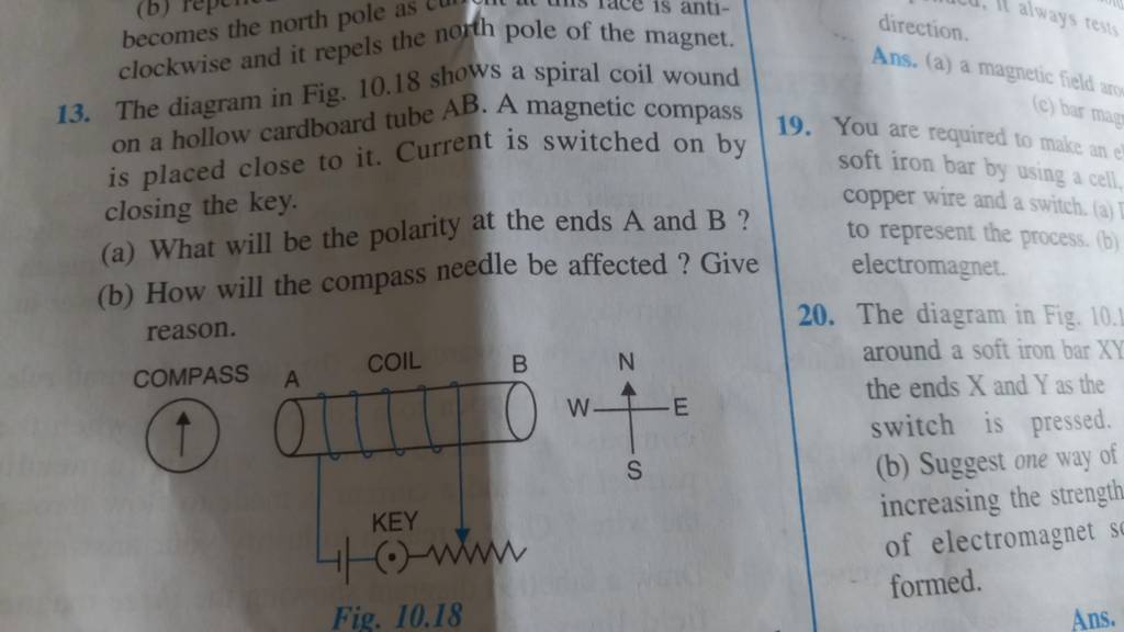 13. The diagram in Fig. 10.18 shows a spiral coil wound on a hollow cardb..