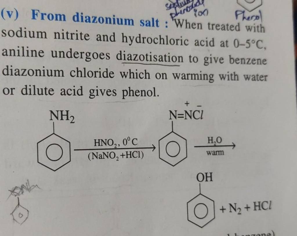 (v) From diazonium salt : When treated with sodium nitrite and hydrochlor..