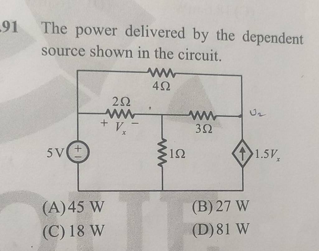 91 The power delivered by the dependent source shown in the circuit...