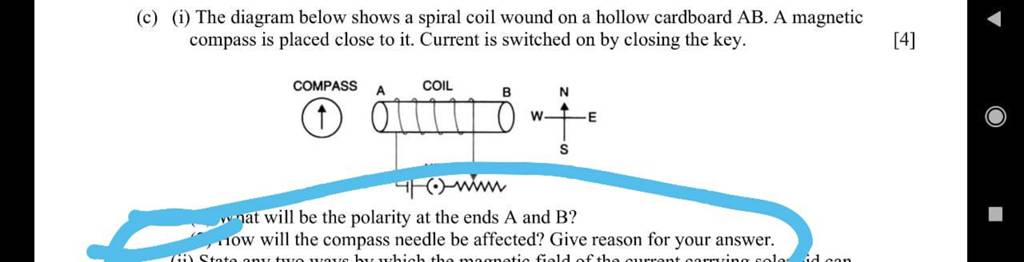 (c) (i) The diagram below shows a spiral coil wound on a hollow cardboard..