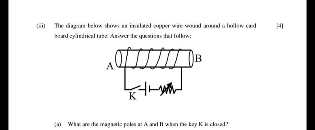 (iii) The diagram below shows an insulated copper wire wound around a hol..