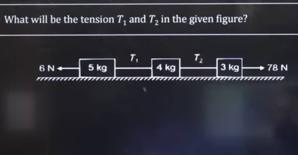 What will be the tension T1 and T2 in the given figure? | Filo