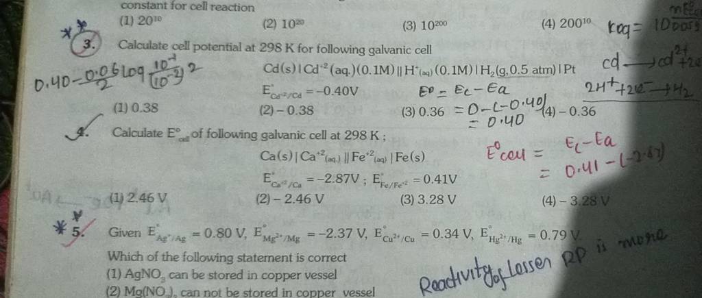 Calculate Cell Potential At 298 K For Following Galvanic Cell Filo