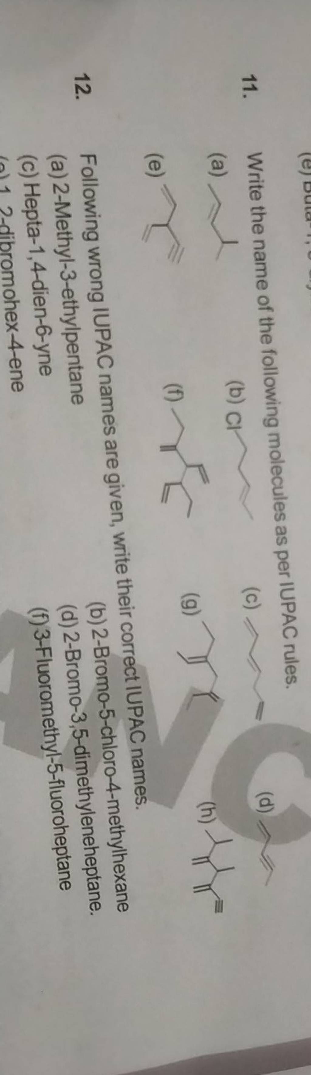 Write the name of the following molecules as per IUPAC rules. | Filo