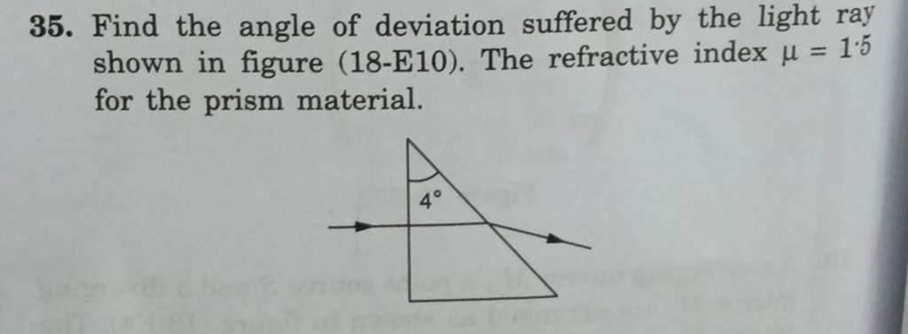 35. Find the angle of deviation suffered by the light ray shown in figure..