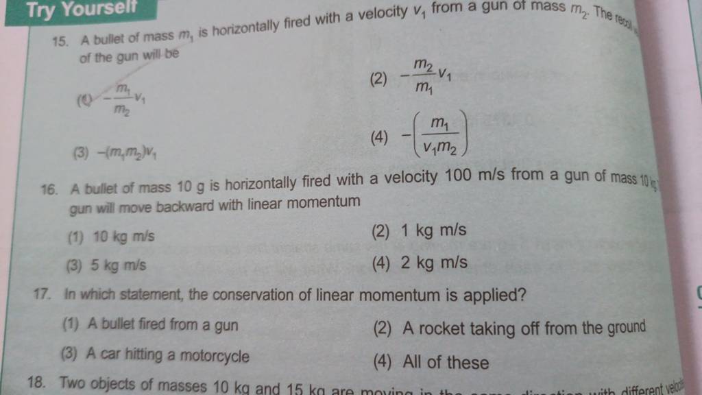 A bullet of mass m1 is horizontally fired with a velocity v1 from a gun..
