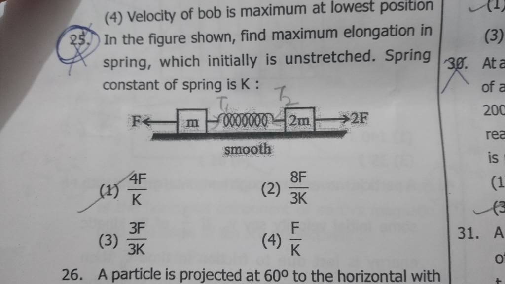 In the figure shown, find maximum elongation in spring, which initially i..