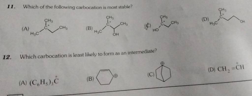 Which of the following carbocation is most stable? | Filo