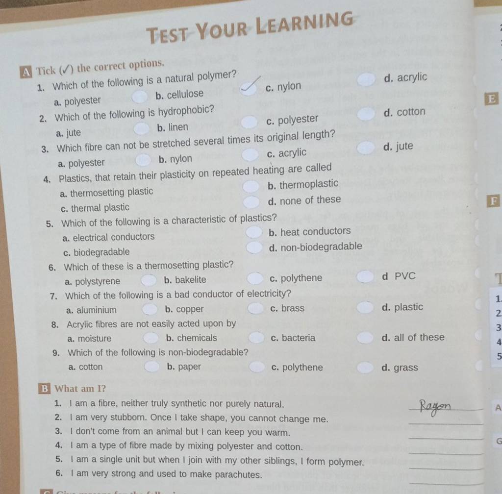 TEST YOUR LEARNING A Tick ( ) the correct options. | Filo