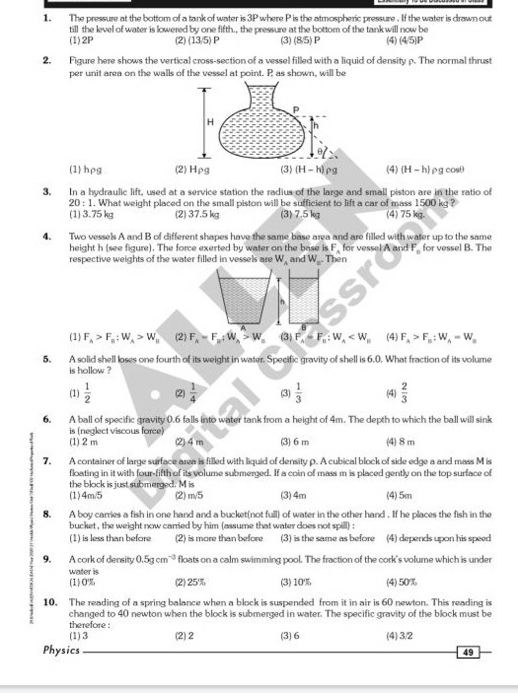 Figure here shows the vertical cross-section of a vessel filked with a li..