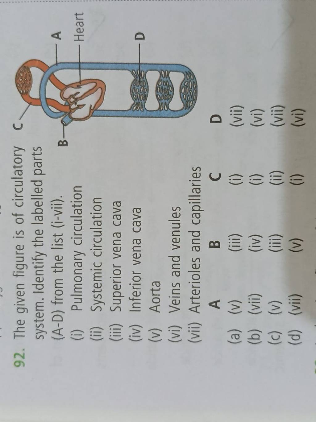 The Given Figure Is Of Circulatory System Identify The Labelled Parts A