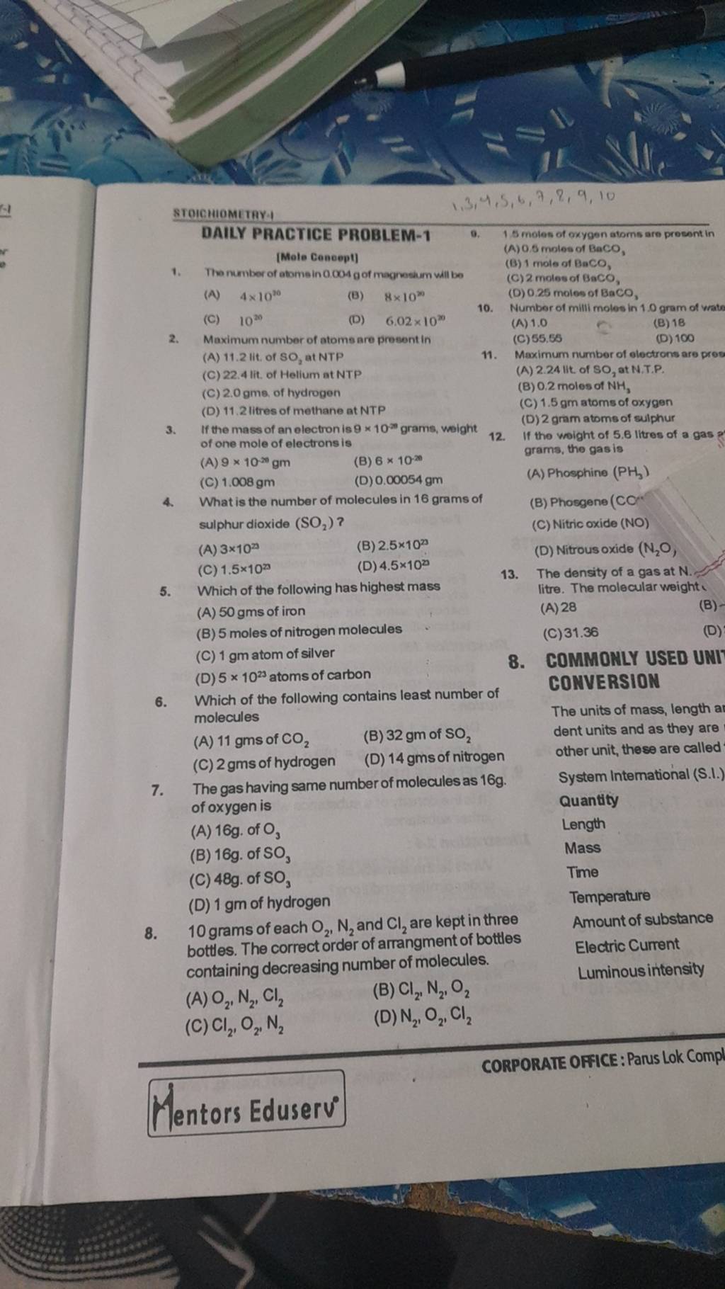 numbor-of-milli-moles-in-1-0-gram-of-2-maximum-number-of-atoms-are-prese
