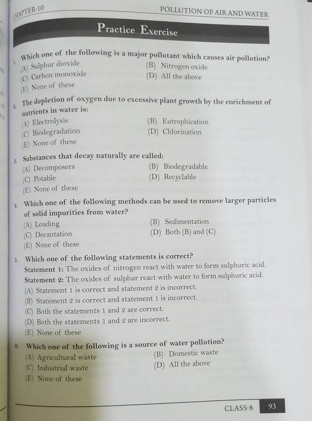 POLLUTION OF AIR AND WATER Practice Exercise Which one of the following i..