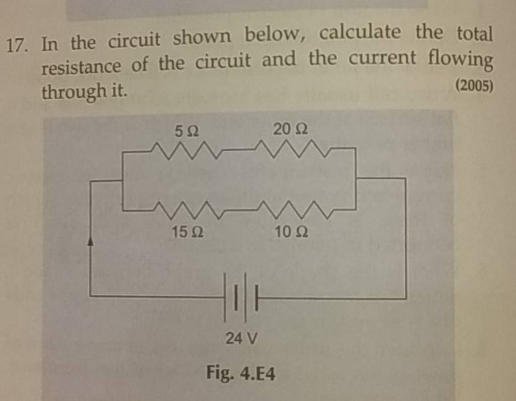 17. In the circuit shown below, calculate the total resistance of the cir..
