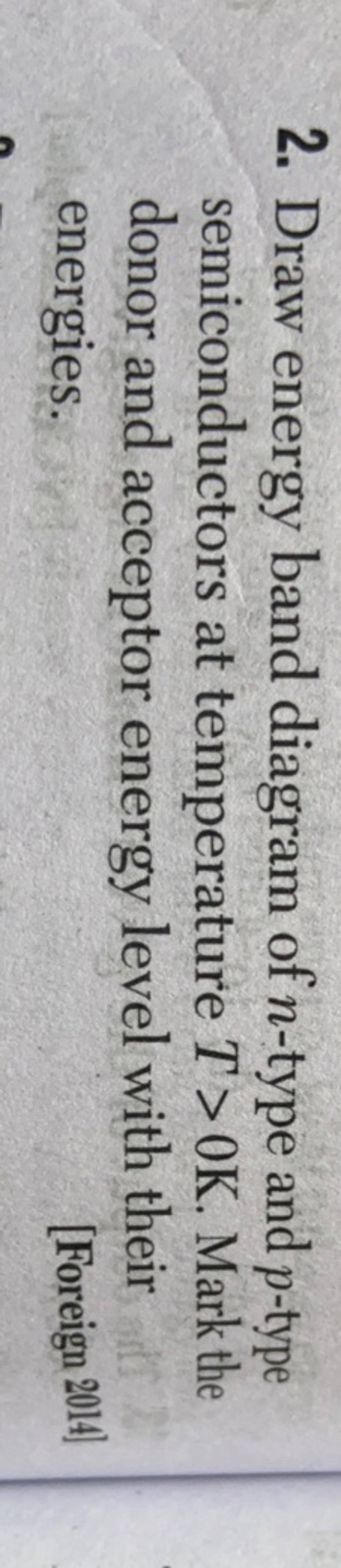 2 Draw Energy Band Diagram Of N Type And P Type Semiconductors At Temper