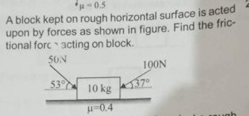 A block kept on rough horizontal surface is acted upon by forces as shown..