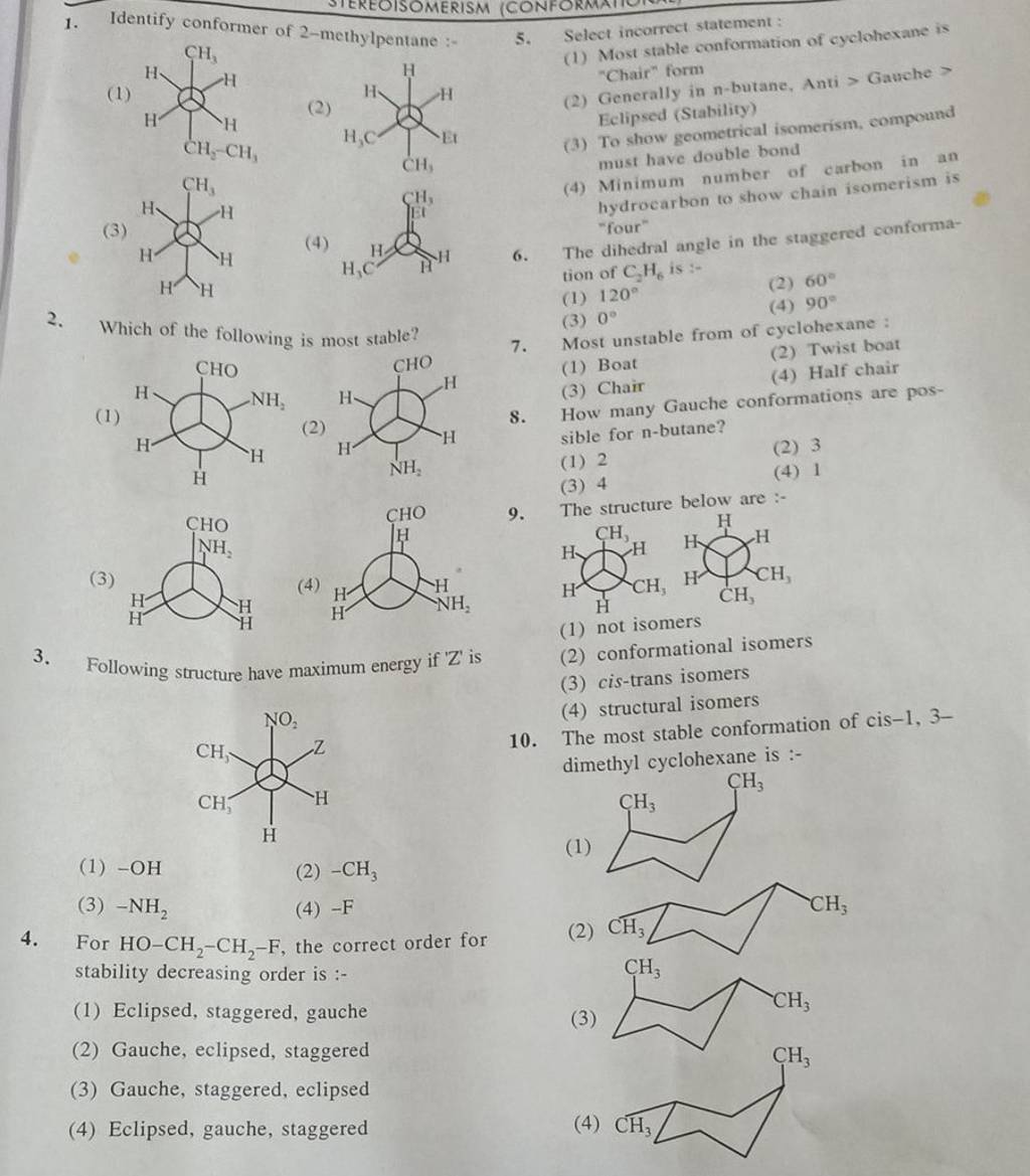 The dihedral angle in the staggered conformation of C2 H6 is :- | Filo