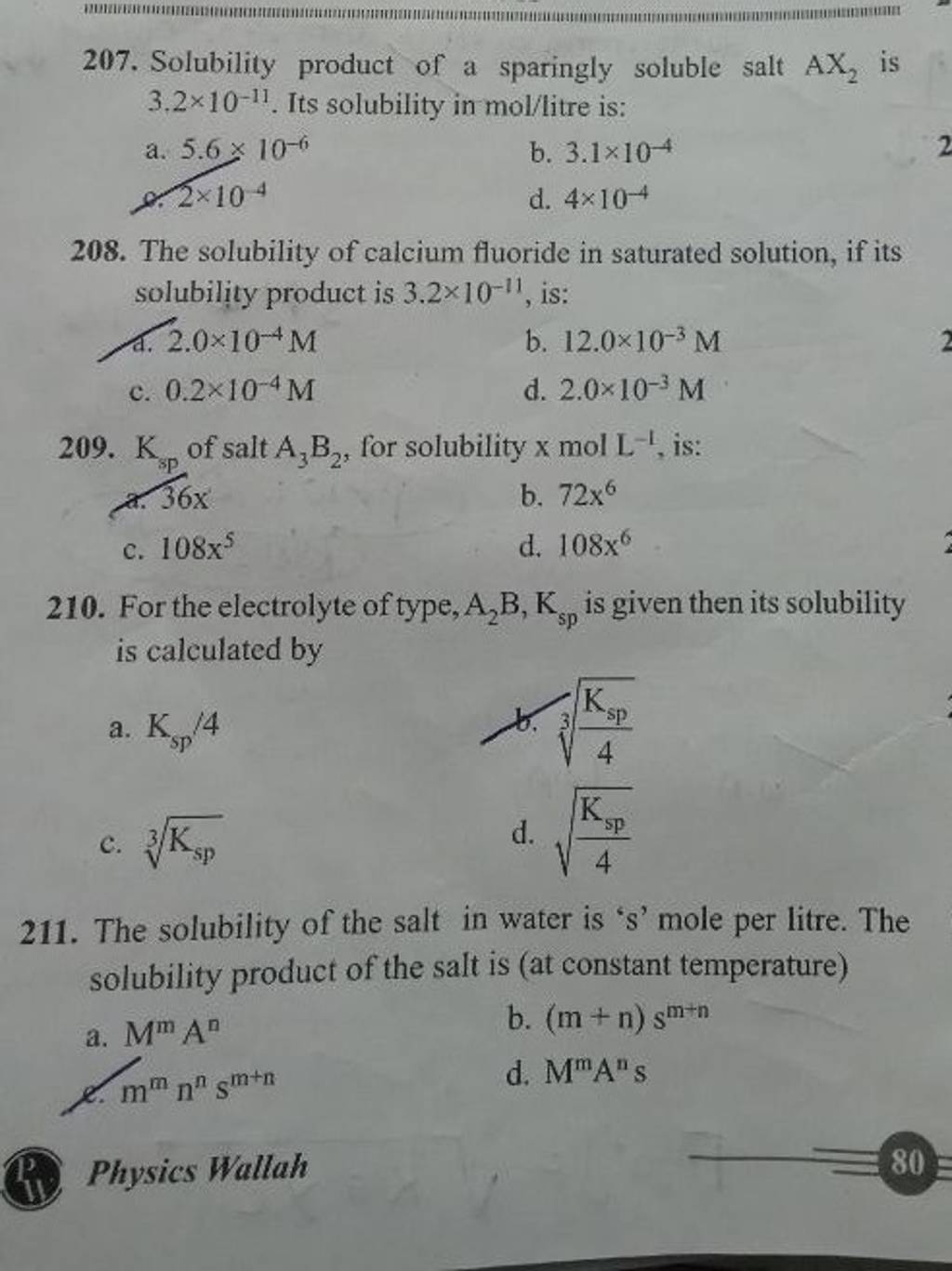 Solubility product of a sparingly soluble salt AX2 is 3.2×10−11. Its sol..