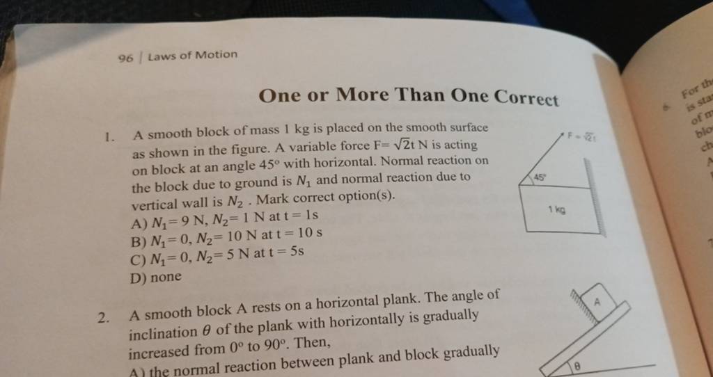 A smooth block A rests on a horizontal plank. The angle of inclination θ