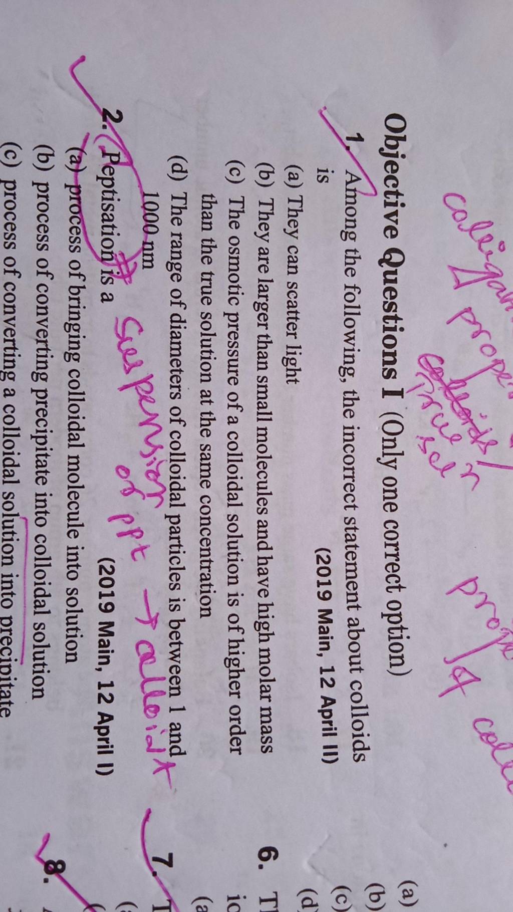 Objective Questions I Only One Correct Option 1 Among The Following T