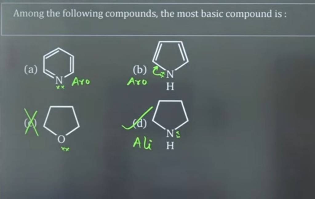 Among the following compounds, the most basic compound is : (a) (b) (d)