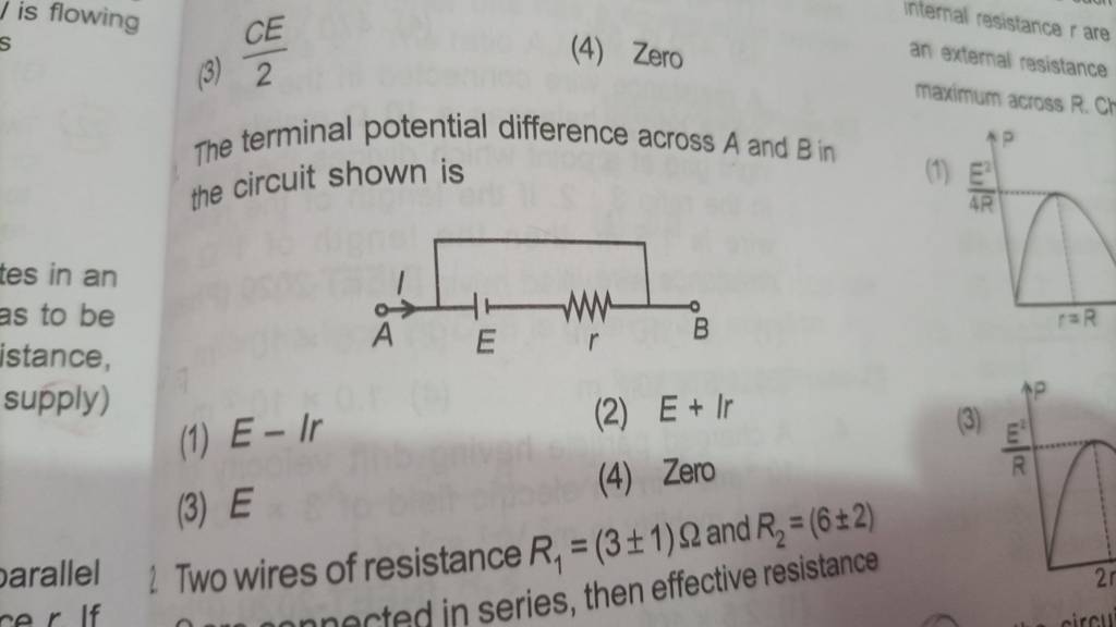 Iternal resistance r are The terminal potential difference across A and B..