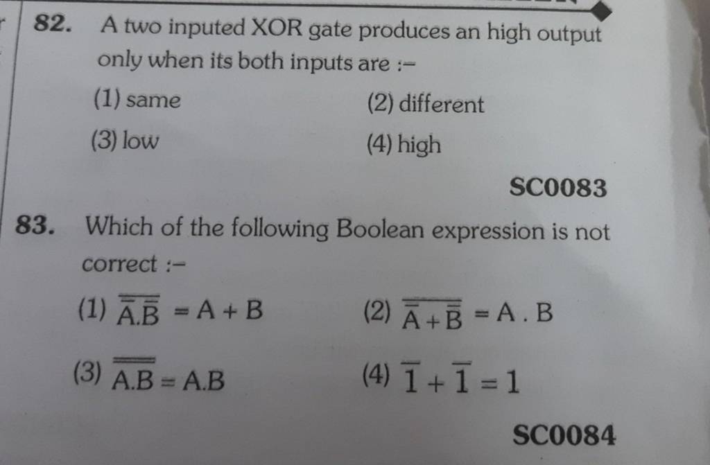 A Two Inputed Xor Gate Produces An High Output Only When Its Both Inputs
