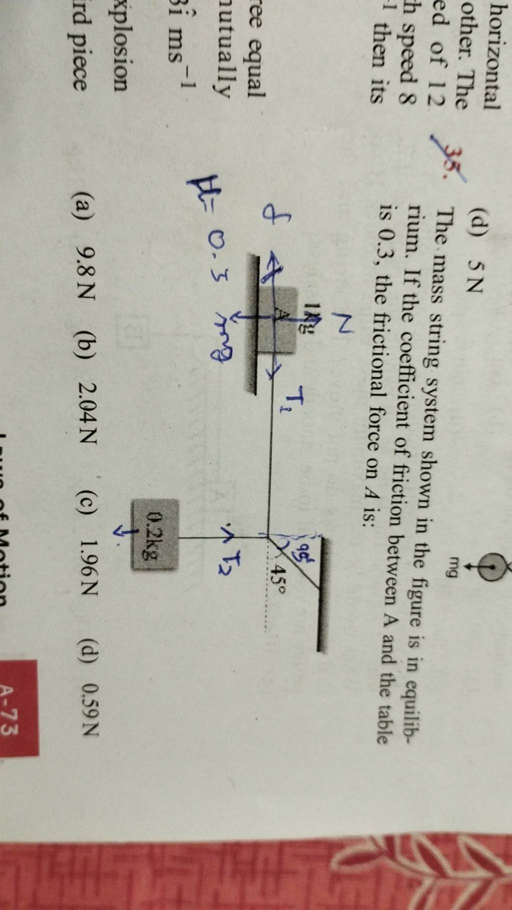 The mass string system shown in the figh rium. If the coefficient of fric..