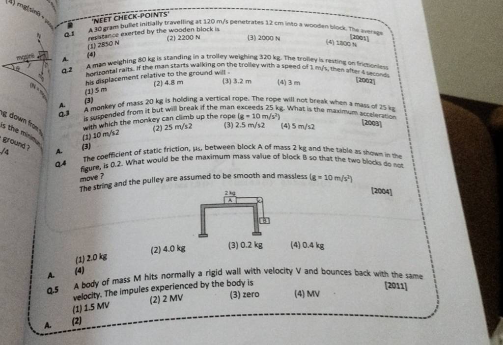 The coefficient of static friction, μ, between block A of mass 2 kg and t..