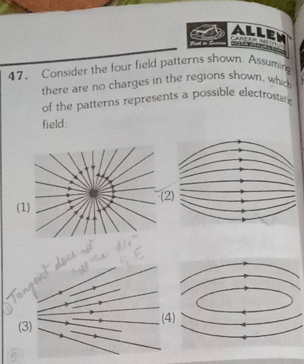 47. Consider the four field patterns shown. Assuming there are no charges..