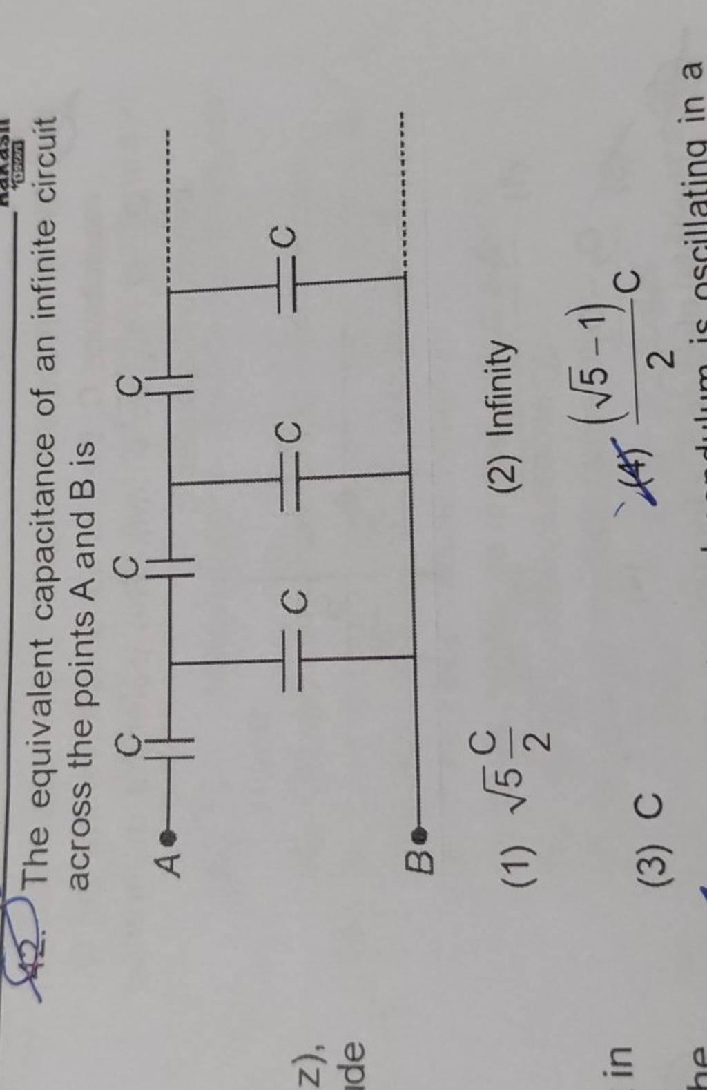 The equivalent capacitance of an infinite circuit across the points A and..