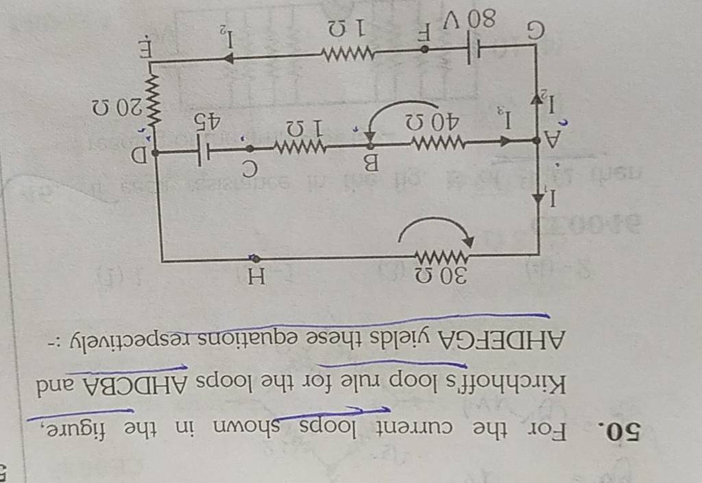 50. For the current loops shown in the figure, Kirchhoff's loop rule for