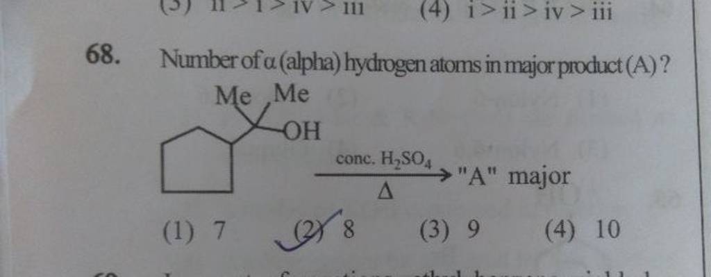 Number of α (alpha) hydrogen atoms in major product (A)? | Filo