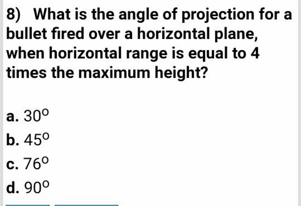 What is the angle of projection for a bullet fired over a horizontal pla..