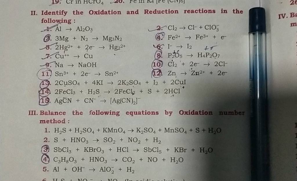 Identify the Oxidation and Reduction reactions in the following : | Filo