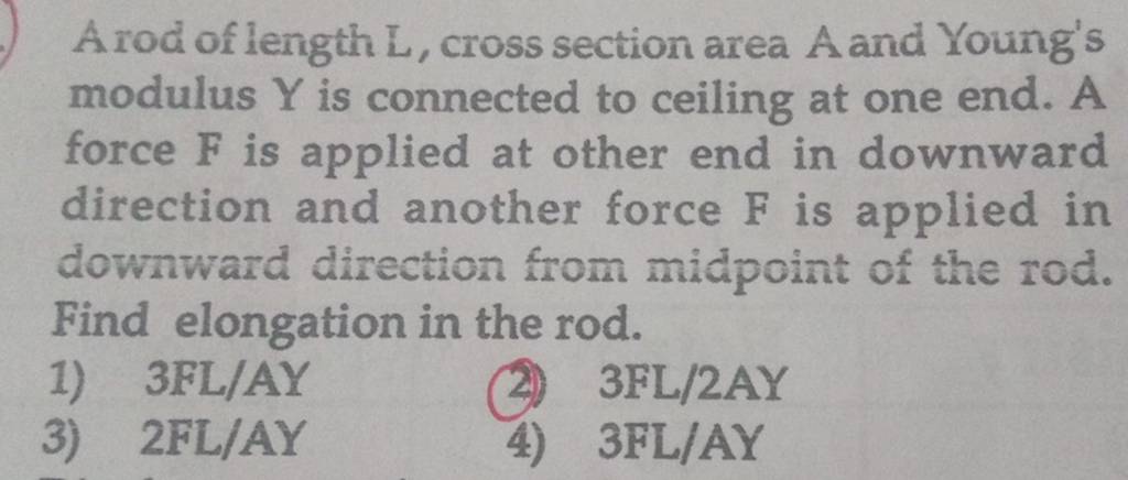 A rod of length L, cross section area A and Young's modulus Y is connecte..