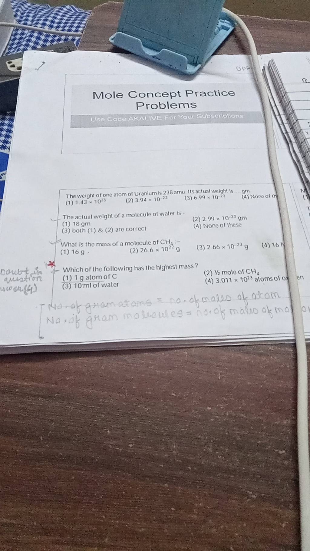 Mole Concept Practice Problems Use code AKALIVE For Youl Subseriptions T.. Mole Concept Practice Problems Use code AKALIVE For Youl Subseriptions T..