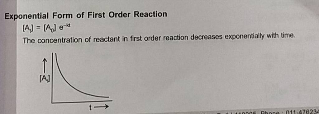 Exponential Form of First Order Reaction \[ \left[A_{1}\right]=\left[A_{0..