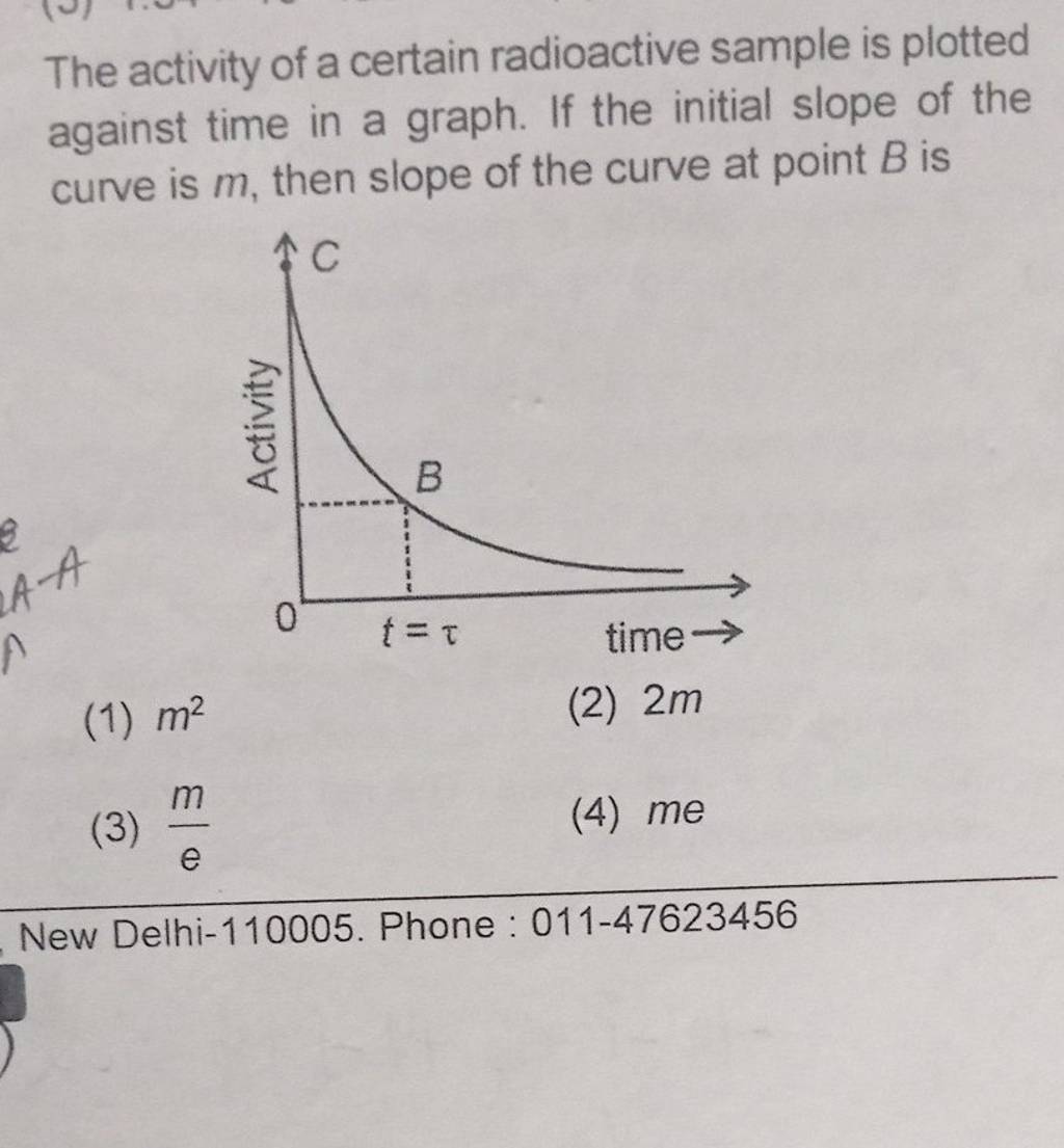 The activity of a certain radioactive sample is plotted against time in a..