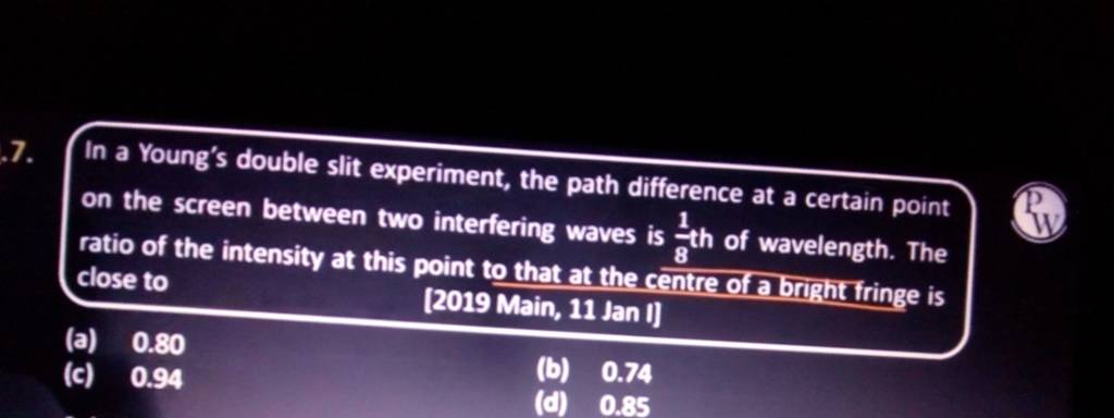 In a Young's double slit experiment, the path difference at a certain poi..