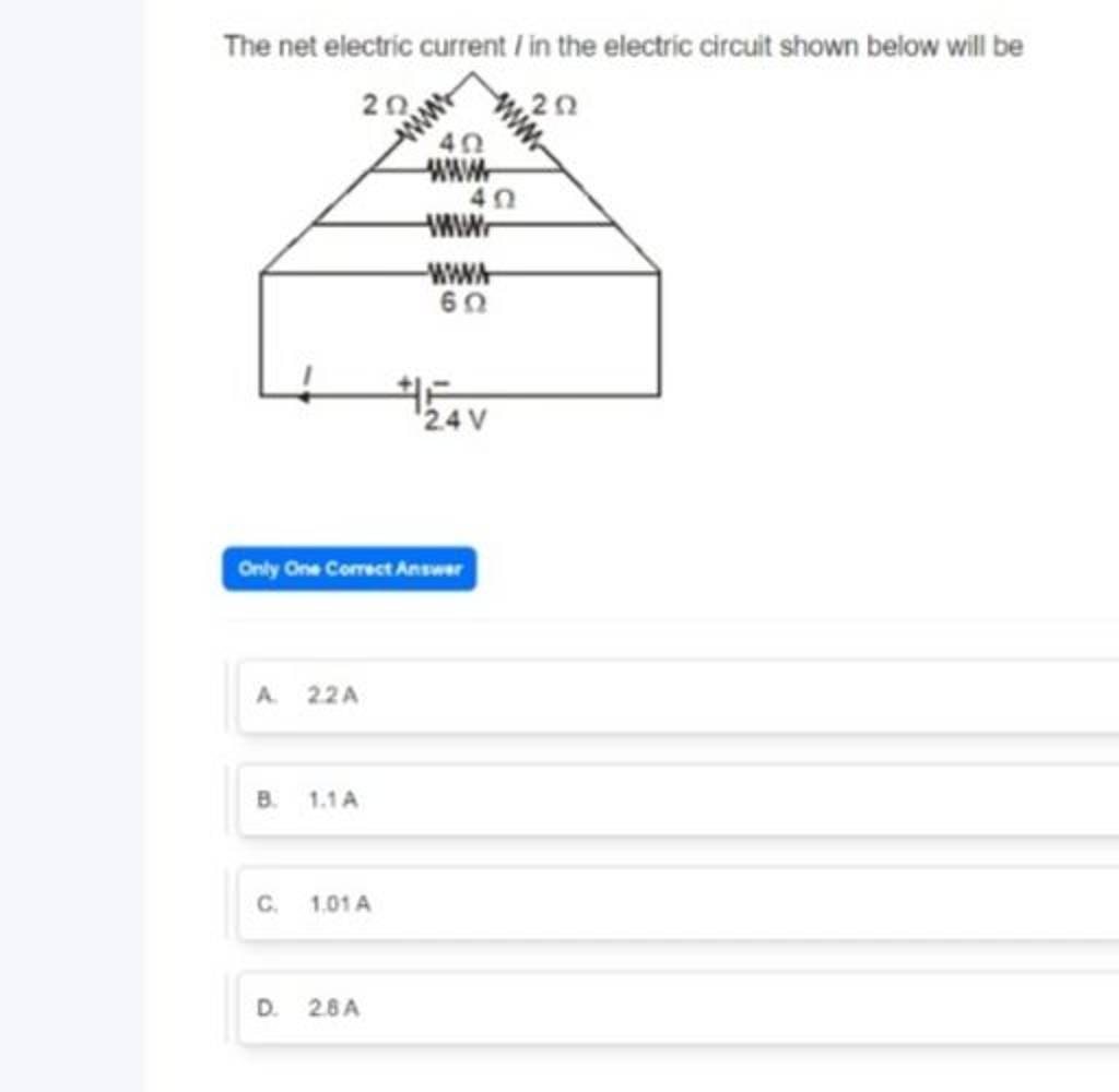 The net electric current / in the electric circuit shown below will be or..