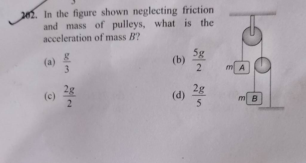 In the figure shown neglecting friction and mass of pulleys, what is the